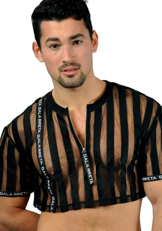 BLACK SHEER STRIPES CROP TOP - Ruben Galarreta